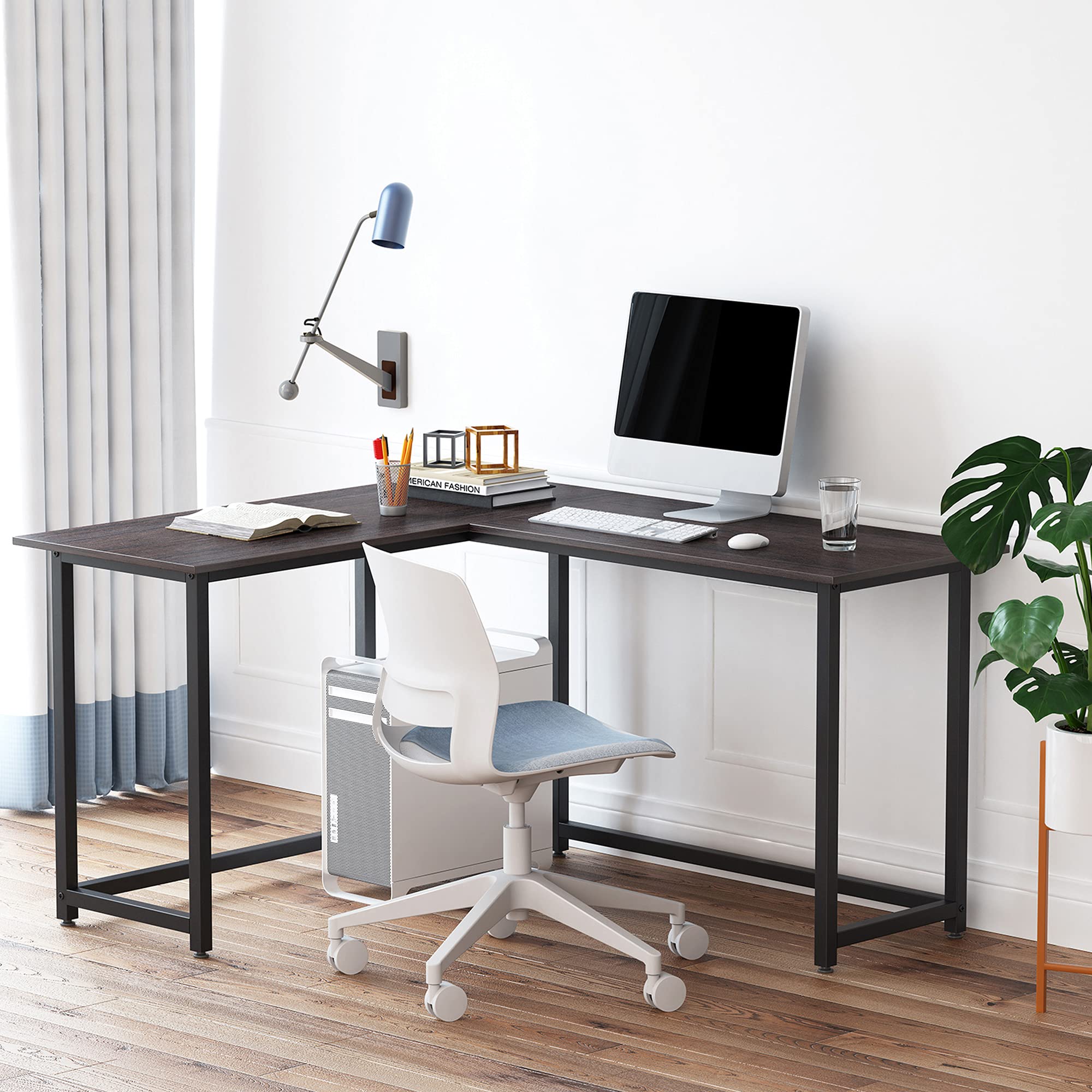 XINDACLOVER Small Corner Computer Desk L Shaped, 55 Inch Modern Simple Style PC Desk, Wooden Workstation for Home Office, Laptop Study Table for Small Spaces (Black Oak)
