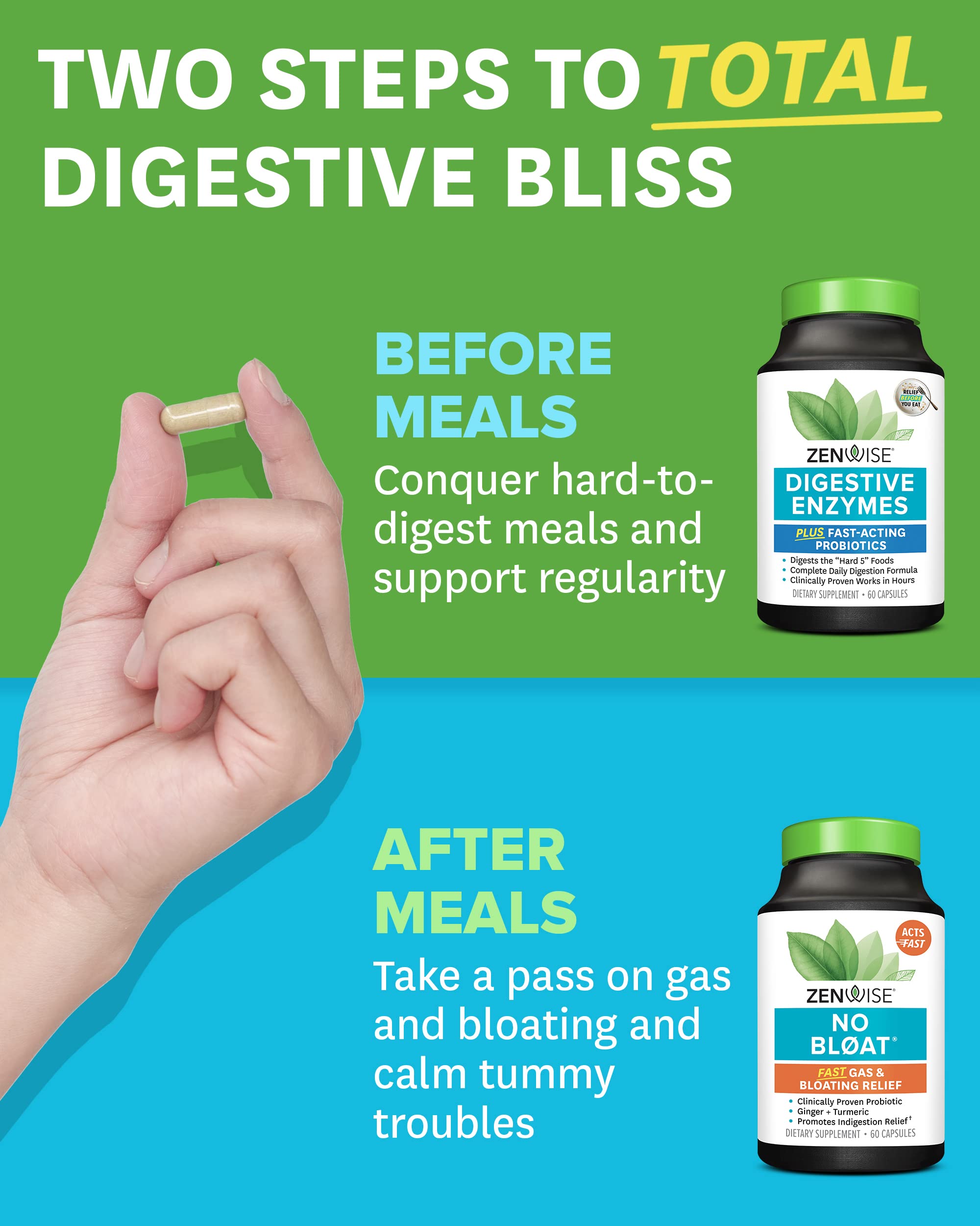Zenwise Health Digestive Bliss Bundle - Digestive Enzymes, NO BLØAT, and Travel Size Tin