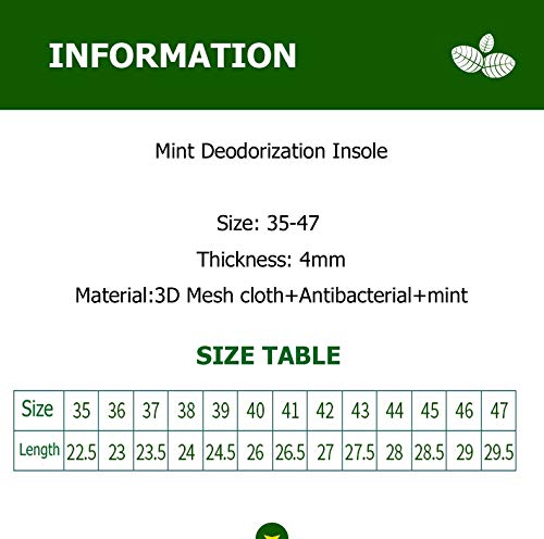 TaLcuS 3 Pairs Mint Deodorant Insoles Light Weight Shoes Pad Absorb-Sweat Breathable Mesh Cloth Sports Insert Men Women (Size : 41)