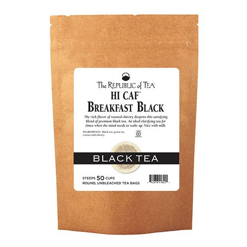The Republic of Tea HiCAF Breakfast Black Tea, 50 Tea Bags, Roasted Chicory High-Caffeine Gourmet Blend