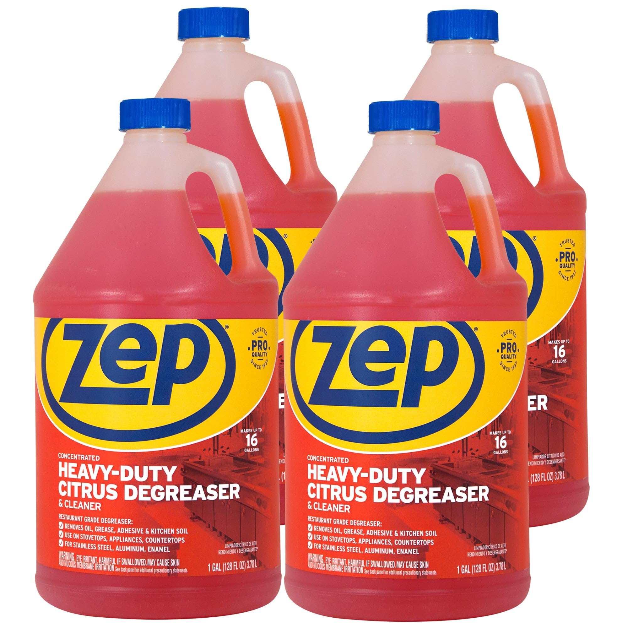 Zep Heavy-Duty Citrus Degreaser Refill - 1 Gallon (Case of 4) ZUCIT128 - Professional Strength Cleaner and Degreaser, Concentrated Pro Formula