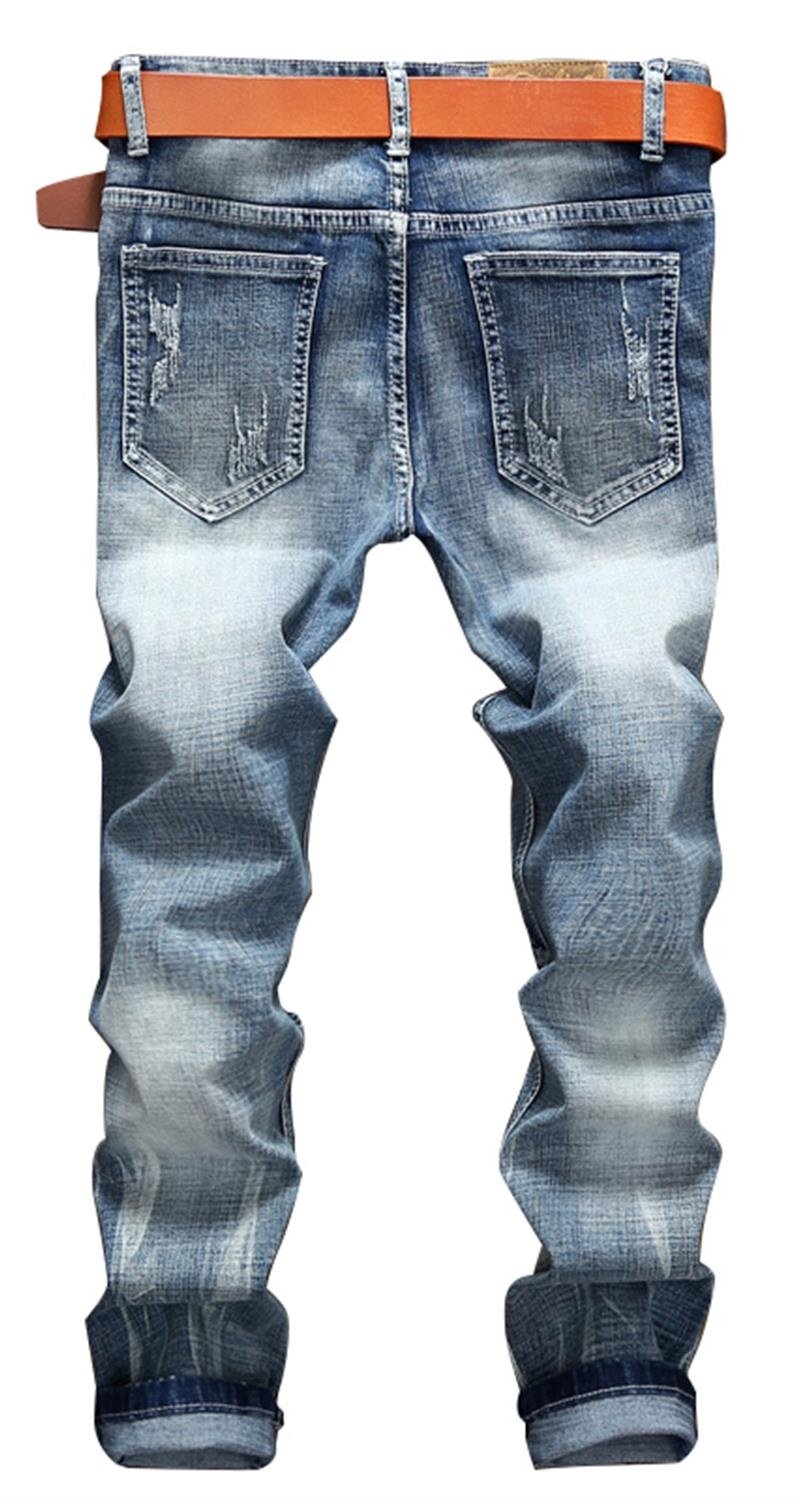 YTD Mens Distressed Ripped Biker Slim Jeans Stretched Moto Denim Pants (36, R-Grey)