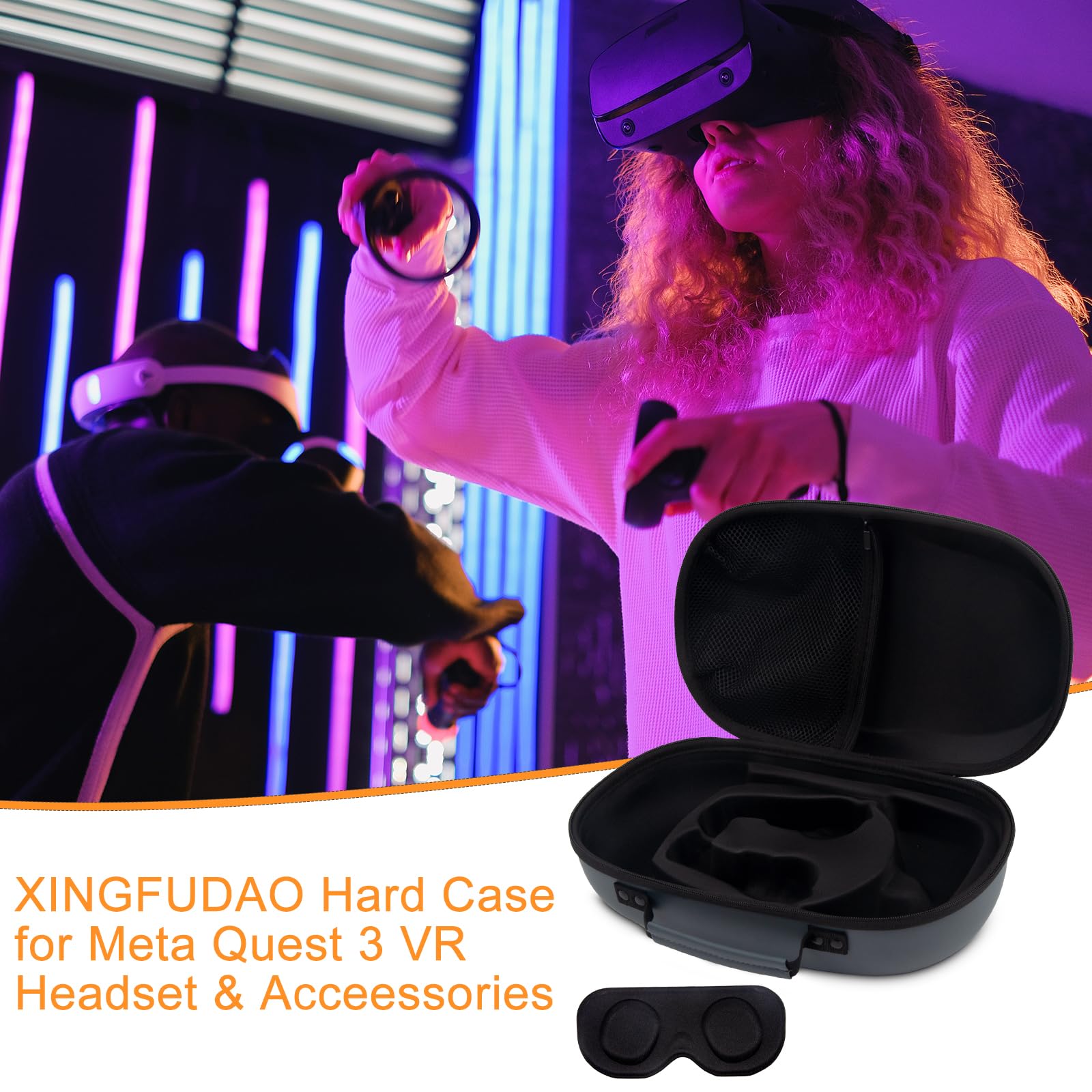 XINGFUDAO Hard Case for Meta Quest 3 VR Headset & Gaming Console, Meta Quest 3 Carrying Case with Customized Storage Space, Waterproof Shockproof Portable Bag with Mesh Pocket for Accessories Gray