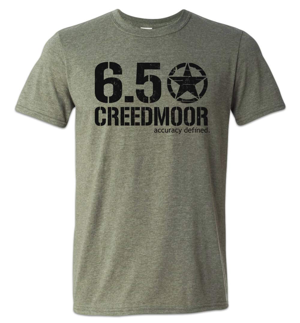 Zepp Tees 65 Creedmoor T-Shirt Precision Rifle Gun Guy Gift NRA Rights Heather Military Green