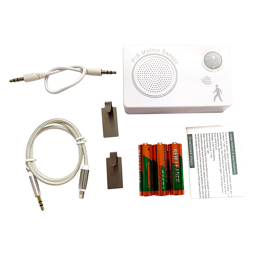 Upgrade Version - Mini PIR Motion Sensor- Recording Sound Through Phone-Welcome Alarm-Sound Motion Doorbell- Home Security Driveway Alarm- (White)