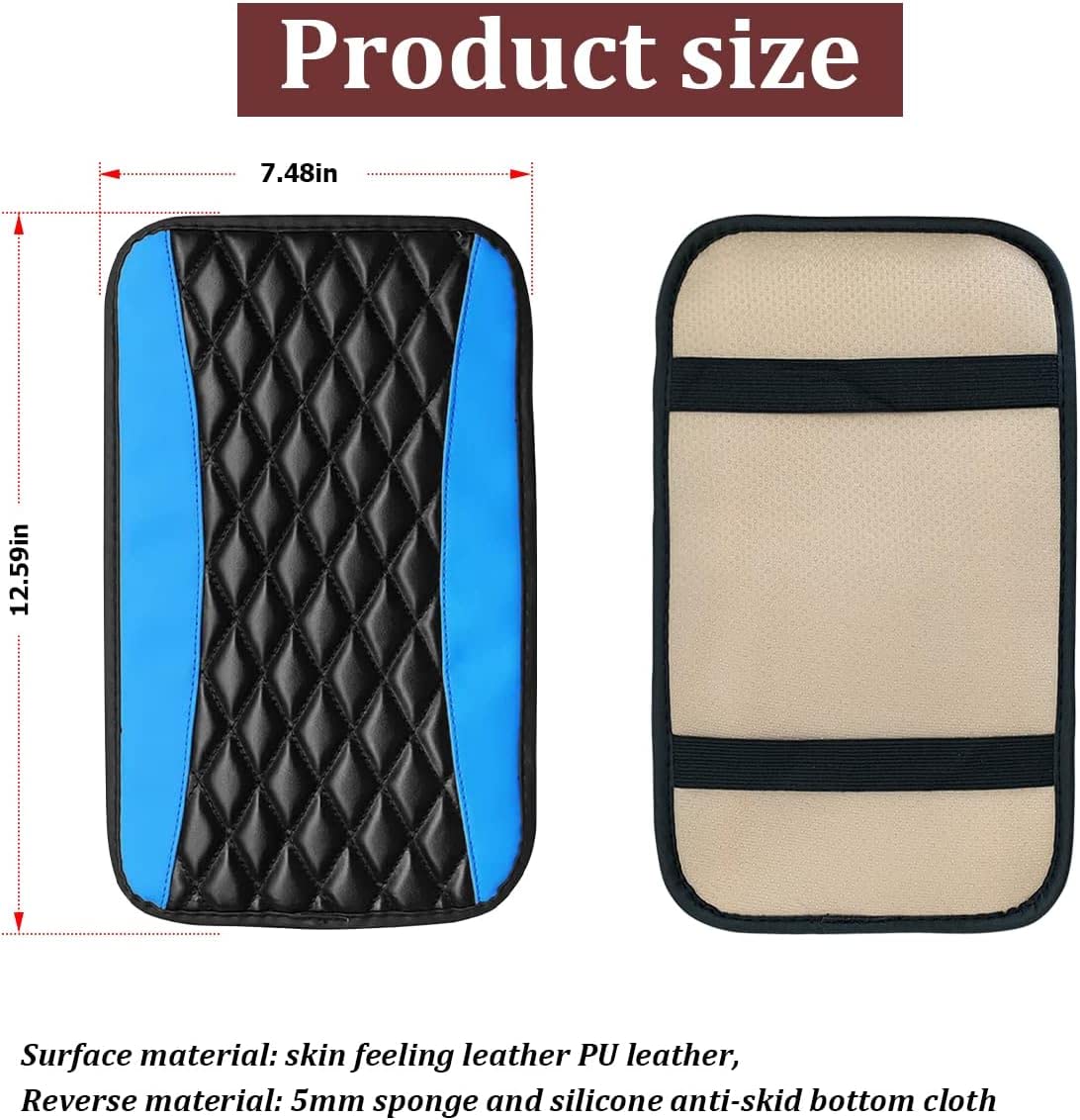 XINLIYA Car Center Console Cushion Pad, Universal Leather Waterproof Armrest Seat Box Cover Protector,Comfortable Car Decor Accessories Fit for Most Cars, Vehicles, SUVs (Blue)