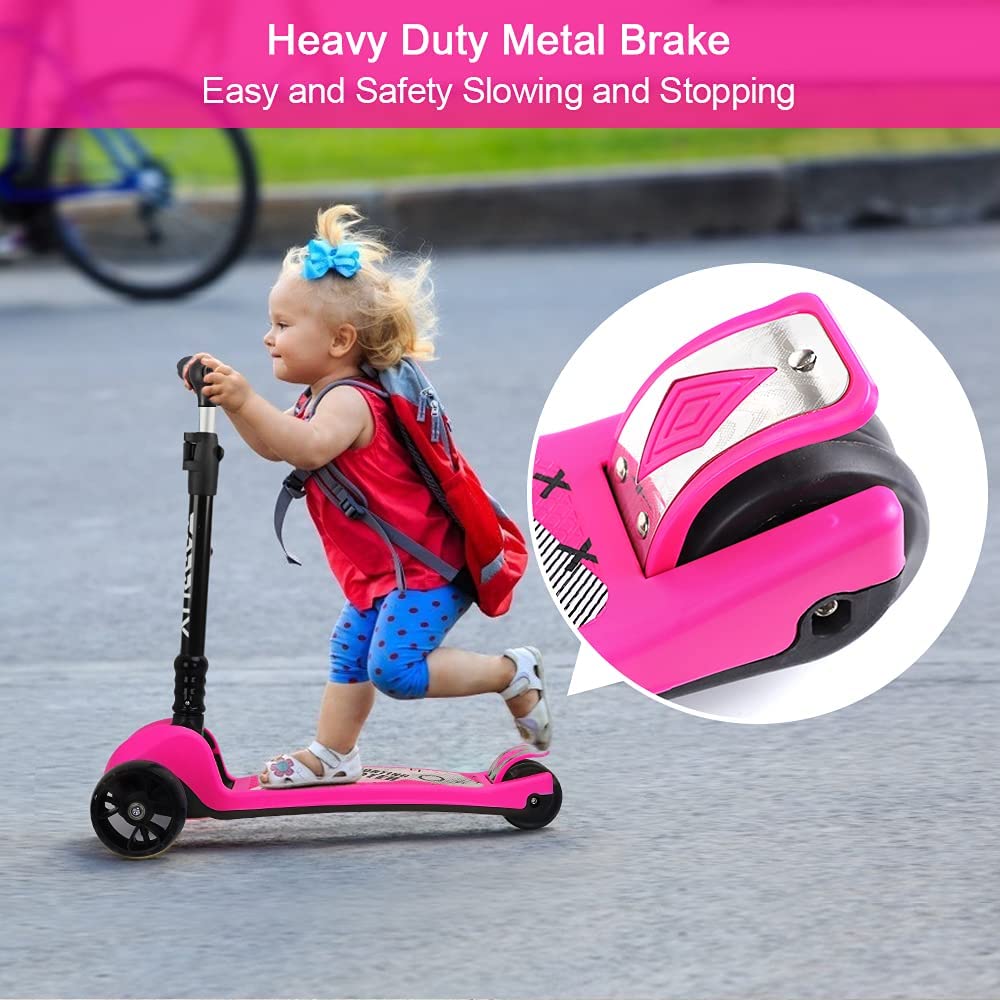 Toddler Scooter, TONBUX Kids Scooter with Foldable, Adjustable Height, Light up 3 Wheels, Rear Brake and Lean to Steer Design for Kids Ages 3-12 - Rose RED