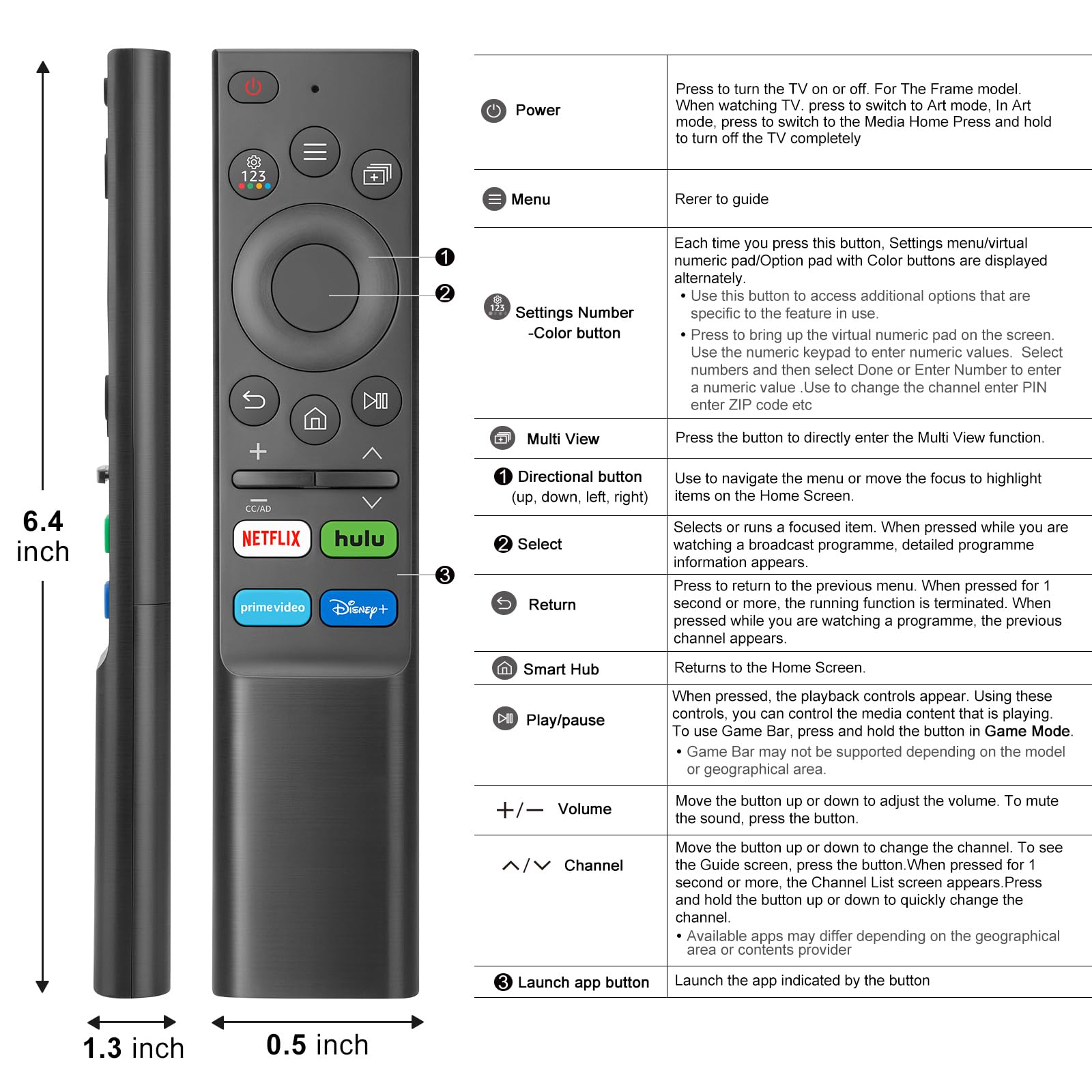 Universal Replacement Remote for Samsung-TV-Remote, Compatible All Samsung Frame Serif Crystal UHD Neo QLED OLED 4K 8K Smart TVs Monitors G65B G7 G70B G85SB M70B M8 S55BG97