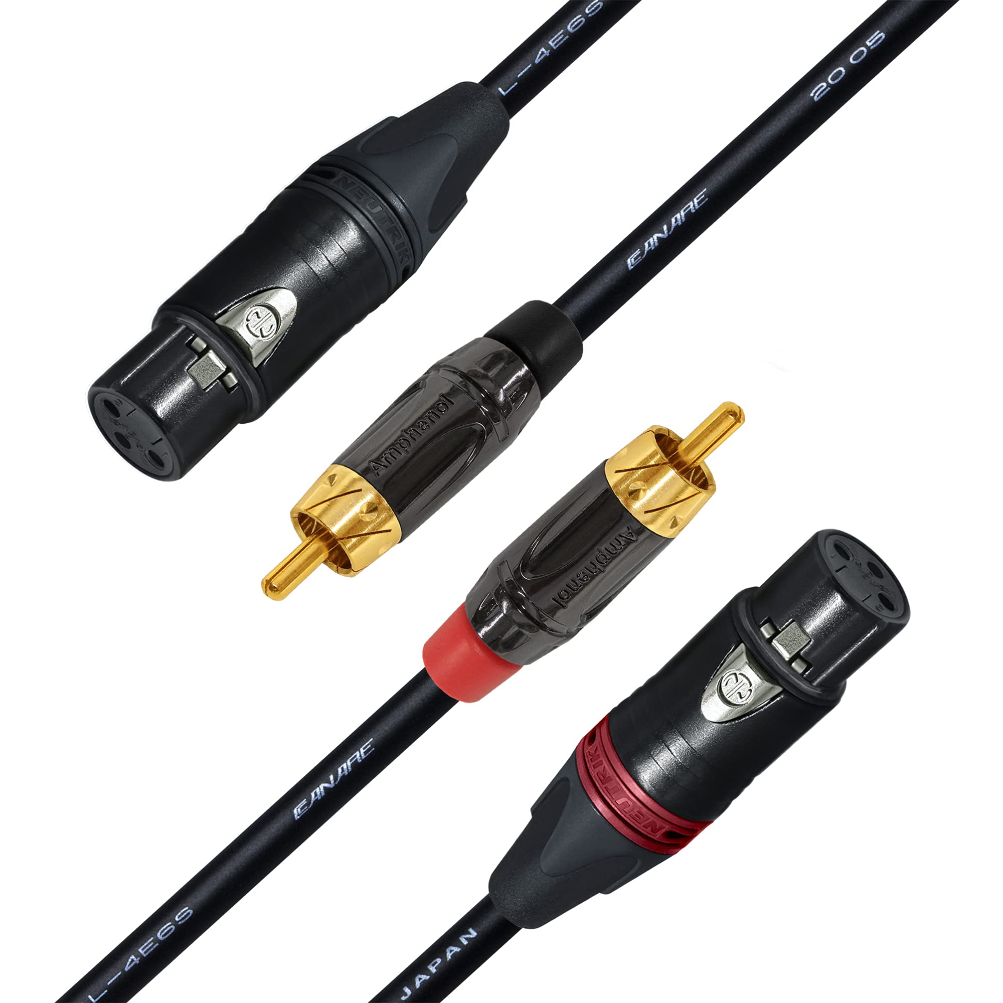 WORLDS BEST CABLES 1 Foot - RCA to XLR (Female) Cable Pair - Canare L-4E6S Star-Quad Audio Interconnect Cable & Amphenol ACPL RCA & Neutrik Female XLR Gold Plugs - CUSTOM MADE