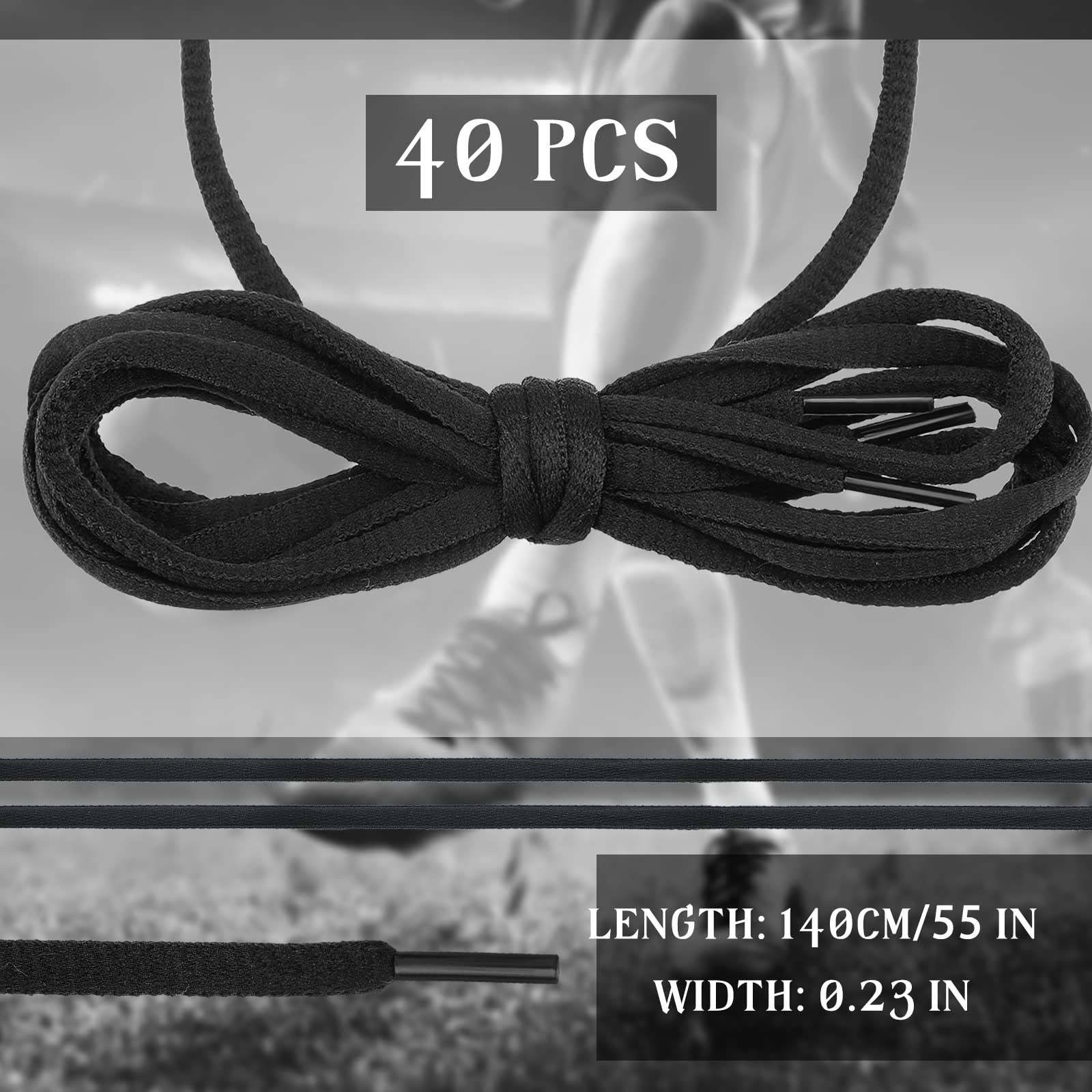 Xinnun 40 Pairs Oval Shoes Laces Bulk 1/4" Half Round Shoe Laces for Sneakers Black White Gray Colorful Shoelaces (Black, 47 Inch)