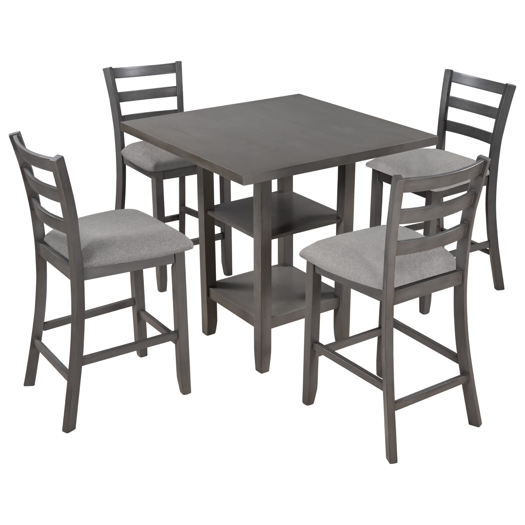 YuiHome 5-Piece Wooden Padded Chairs and Storage Shelving, Room Kitchen Table for 4 (Espresso), Counter Height Dining Set for 4, Dark Gray