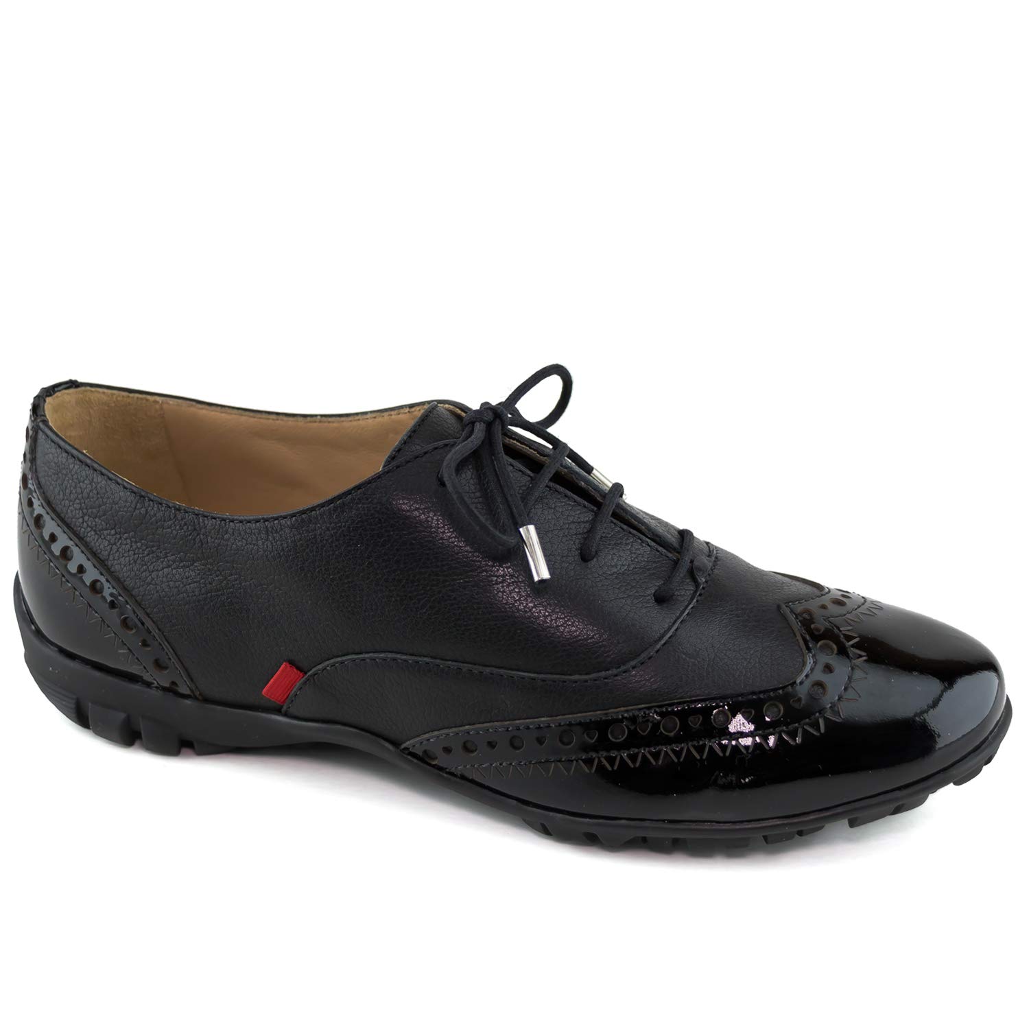 Womens Casual Comfortable Genuine Leather Lightweight Performance Spikeless Breathable Waterproof Cushion Support Laceup Golf Shoe Black Soft Patent 7.5
