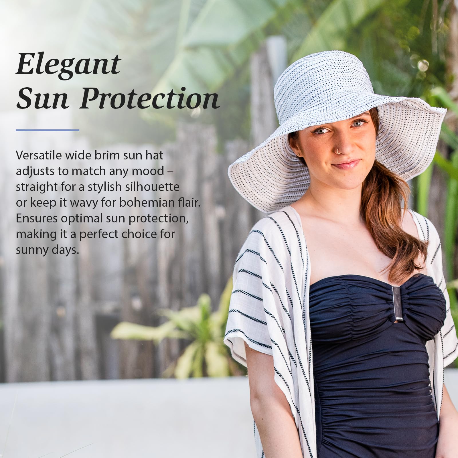 Wallaroo Hat Company Women’s Scrunchie Sun Hat – UPF 50+ Sun Protection, Packable and Adjustable Sizing for Medium Crown Sizes – Sun-Smart Hat for Travel, Poolside, Everyday (White/Black Dots)