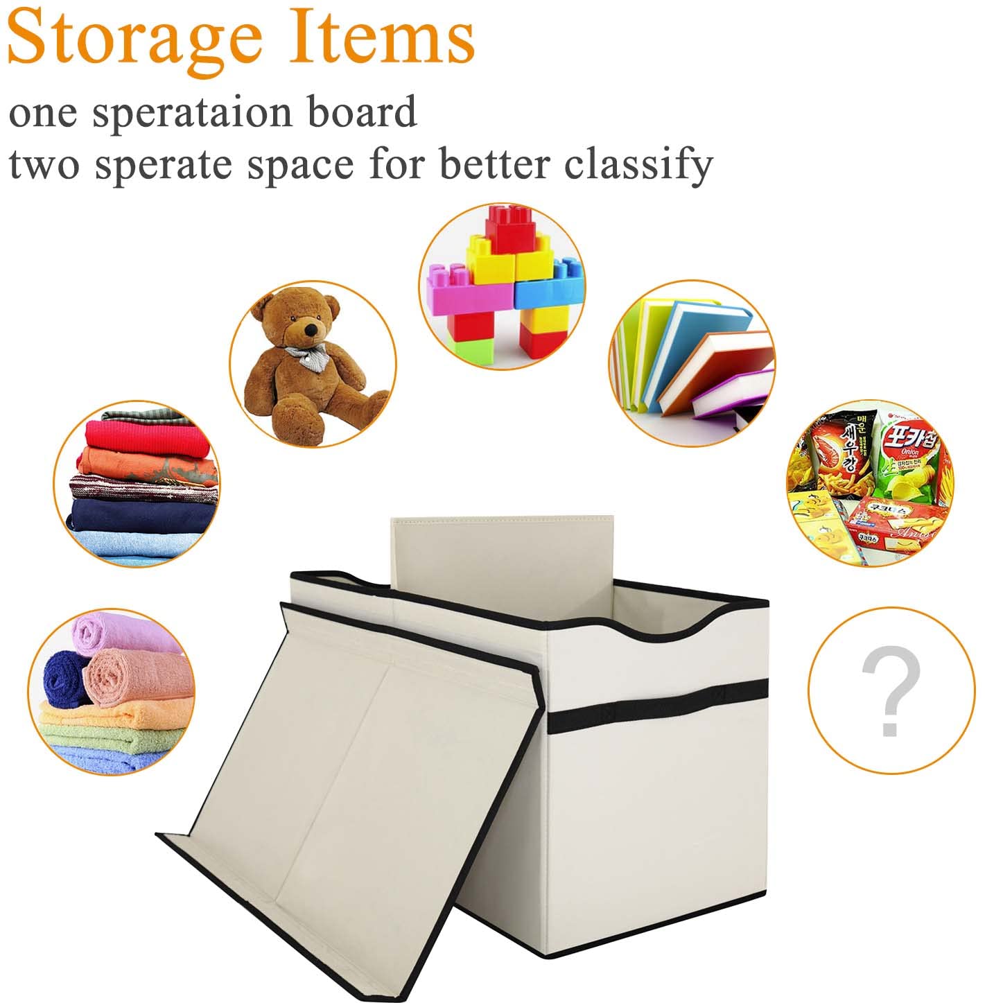 VICTOR'S Kids Toy Box Chest - 2 Pack Large Lightweight Collapsible Toy Storage Organizer Boxes Bins Baskets Black + Beige, 26.8in x 13.8in x 16in