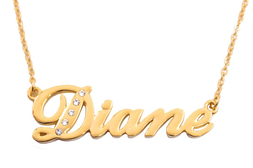 Zacria Diane Name Necklace 18K Gold Plated Personalized Dainty Necklace - Jewelry Gift Women, Girlfriend, Mother, Sister, Friend, Gift Bag & Box