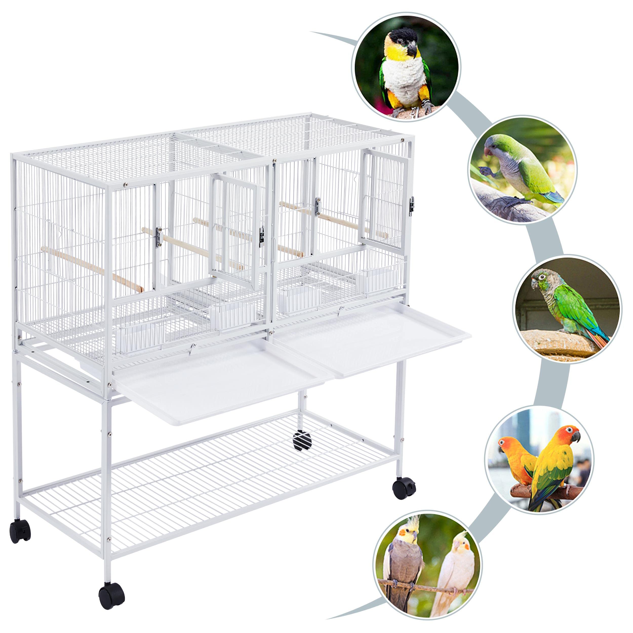 Topeakmart Divided Breeder Bird Cage for Parakeet Canary Lovebird Finch Budgie with Detachable Rolling Stand, White