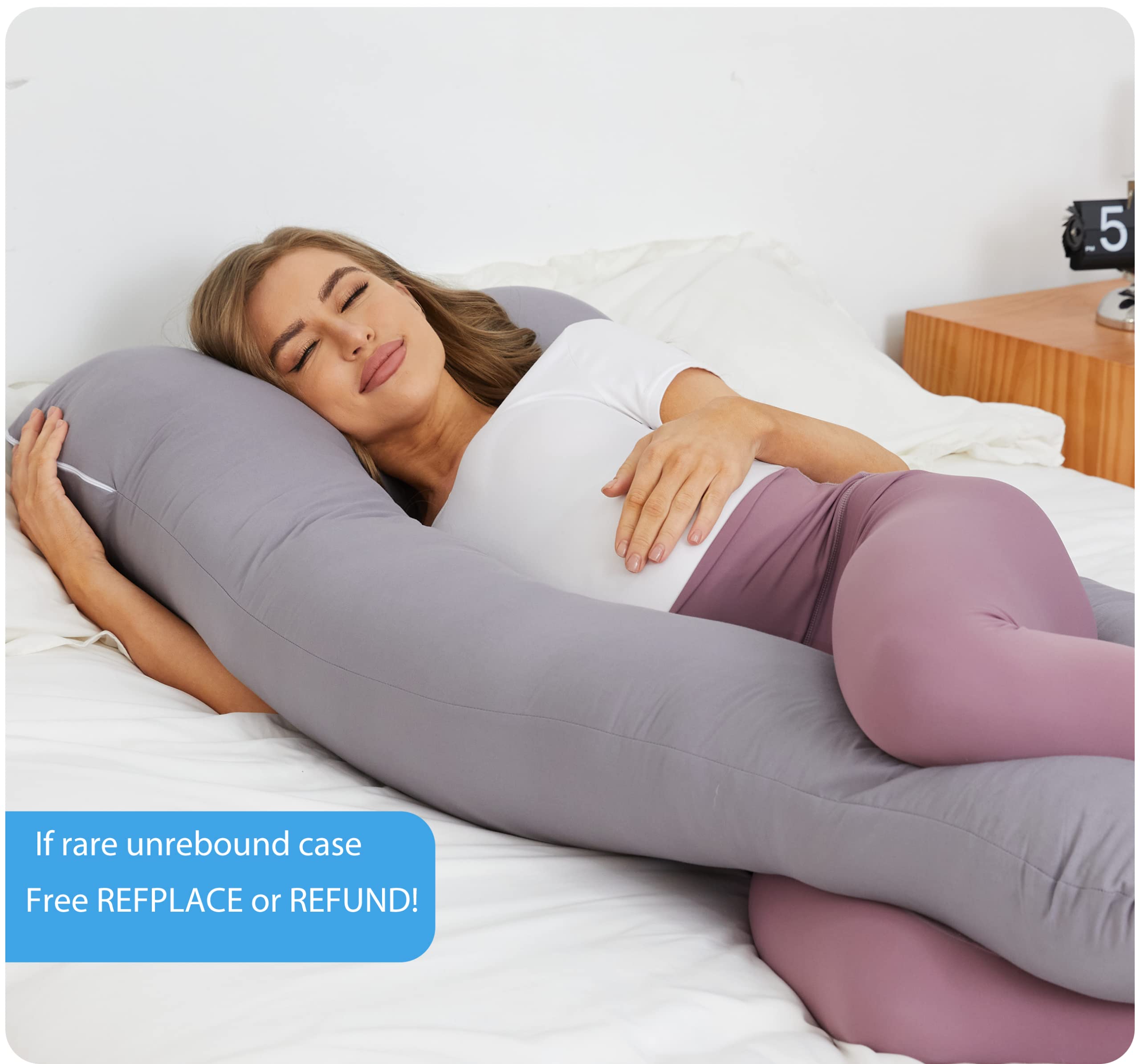 ZZZhen Pregnancy Pillow for Sleeping, U Shaped Maternity Pillow - 56 Inch with Grey Microfiber Removable Cover, Multi- Use and Support Back, HIPS, Legs, Belly for Pregnant Women Sleeping