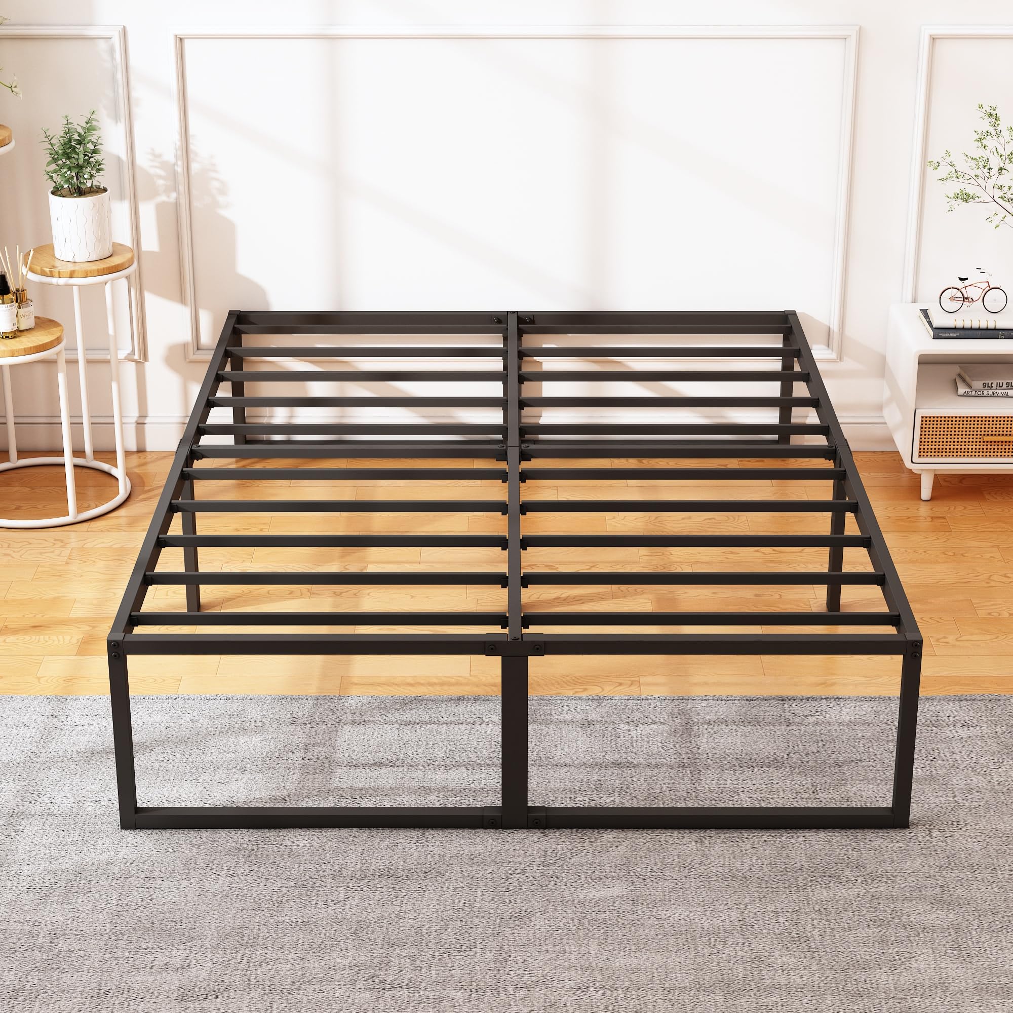 XINXINYAN 14 Inch Queen Bed Frame, No Box Spring Needed, Heavy Duty Metal Platform Queen Size Bed Frame, Strong Steel Slats Support, Noise Free, Easy Assembly, Black