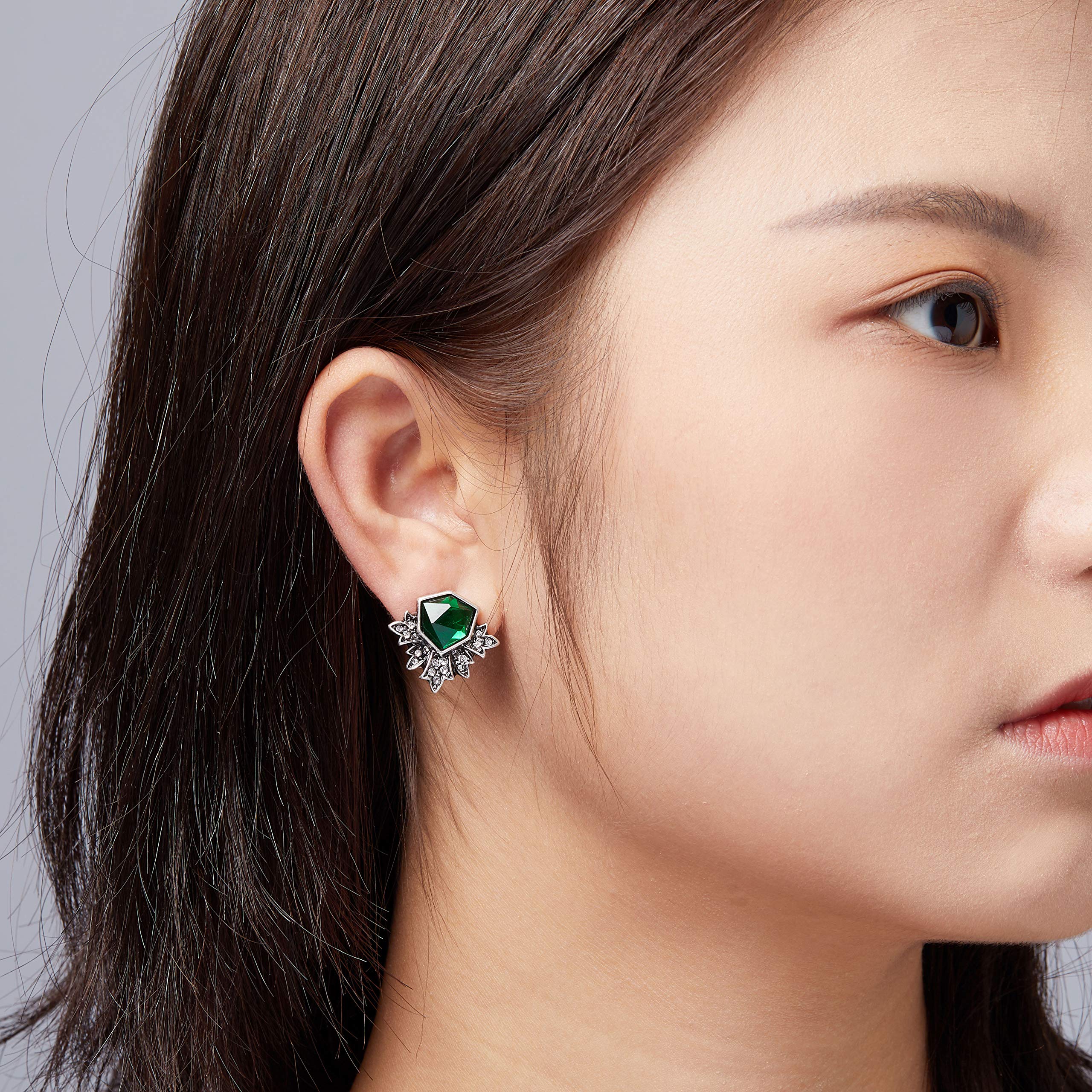 Zealmer Women Rhinestone Green Stud Earrings