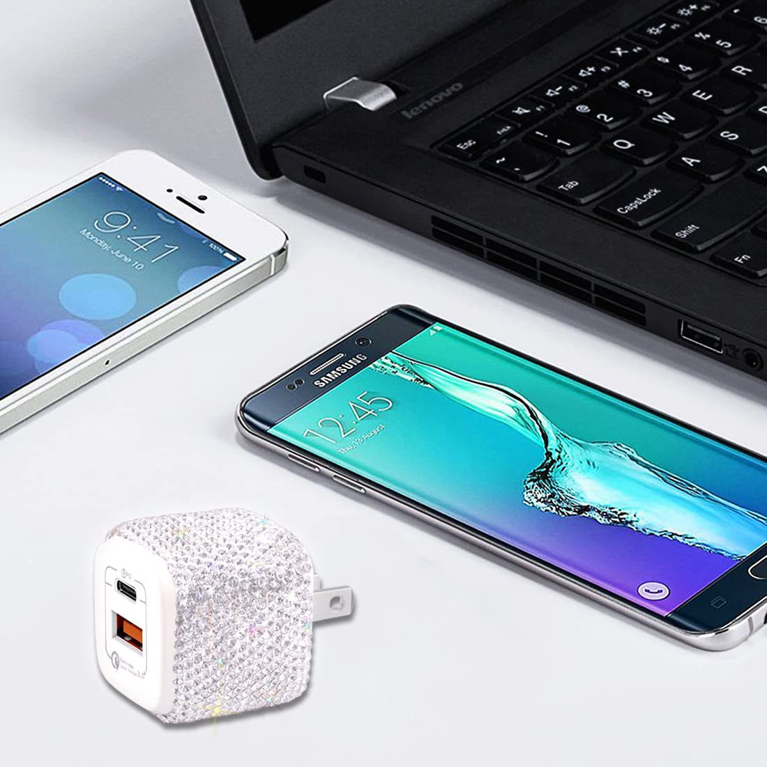USB C Wall Charger 20W Bling PD & QC 3.0 2 Port Charger with 20W Mini USB-C Power Adapter Compatible with iPhone iPad AirPods Samsung Galaxy and More