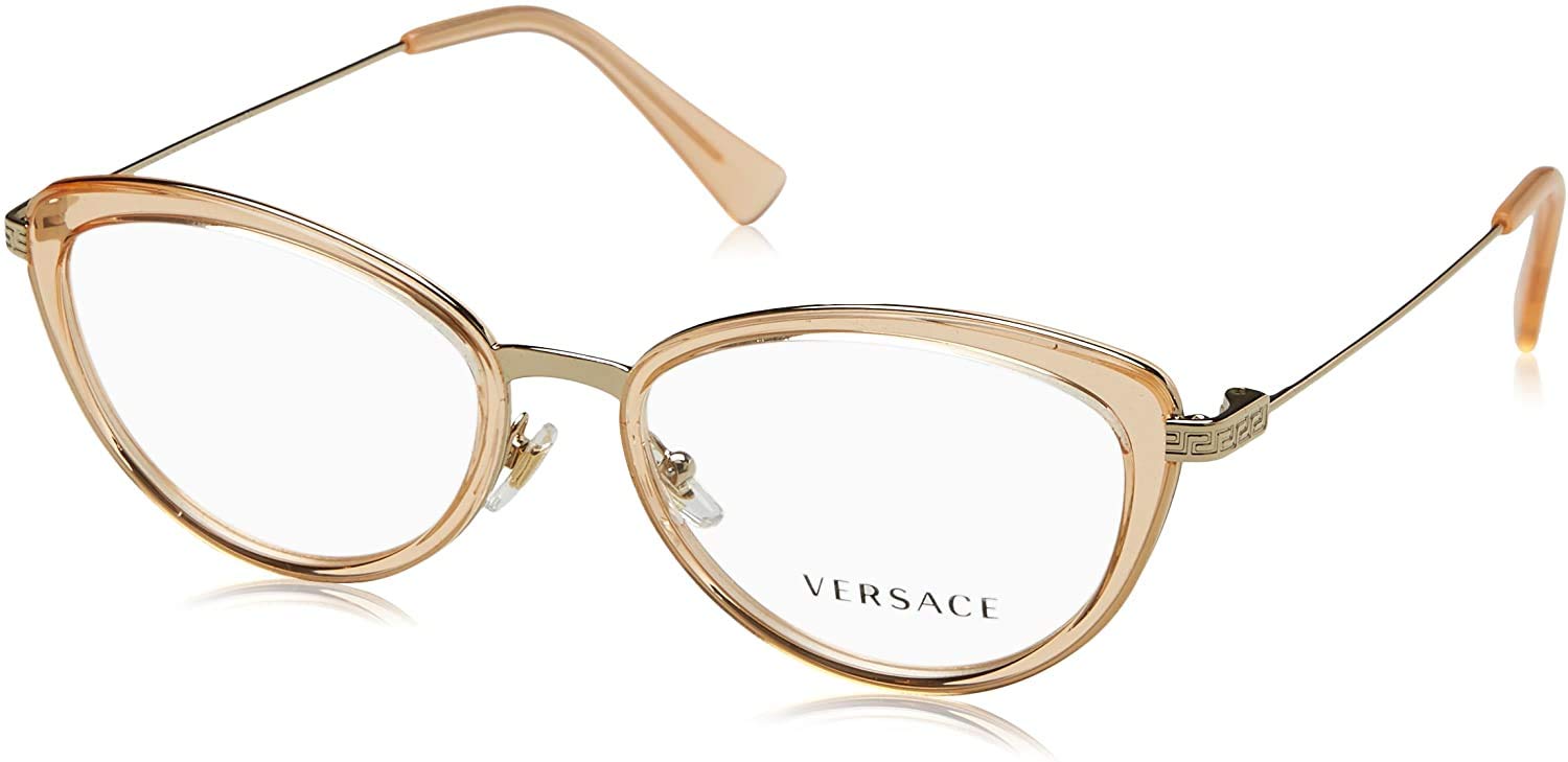 Versace VE 1244-1406 Eyeglasses, Pale Gold/Orange Transparent w/Demo Lens, 53mm