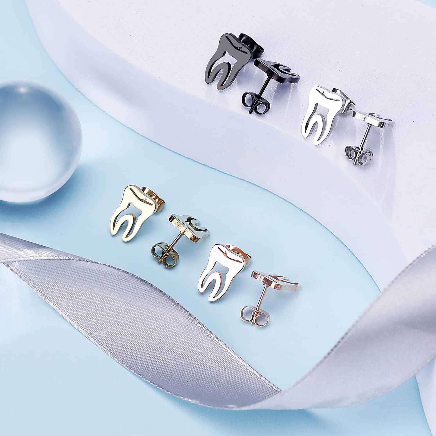 Tooth Earrings Studs 4 Pcs Teeth Pendant Earrings Dental Earrings Dentist Jewelry for Women