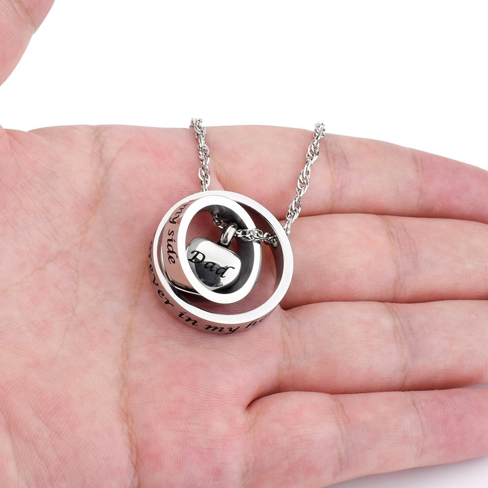 XIUDA Urn Necklace for Ashes No Longer by My Side, Forever in My Heart Carved Locket Cremated Ashes Necklace