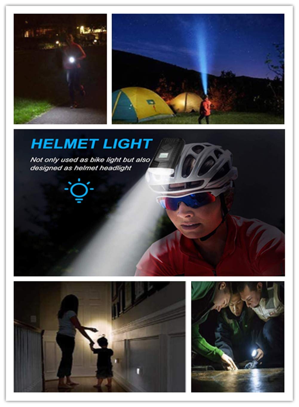USB Rechargeable Bike Light and Tail Light Set with Alarm Horn, Super Bright Waterproof Bicycle Headlight Taillight Combinations Front Back Light & Bell for Cycling Riding Safety Warning
