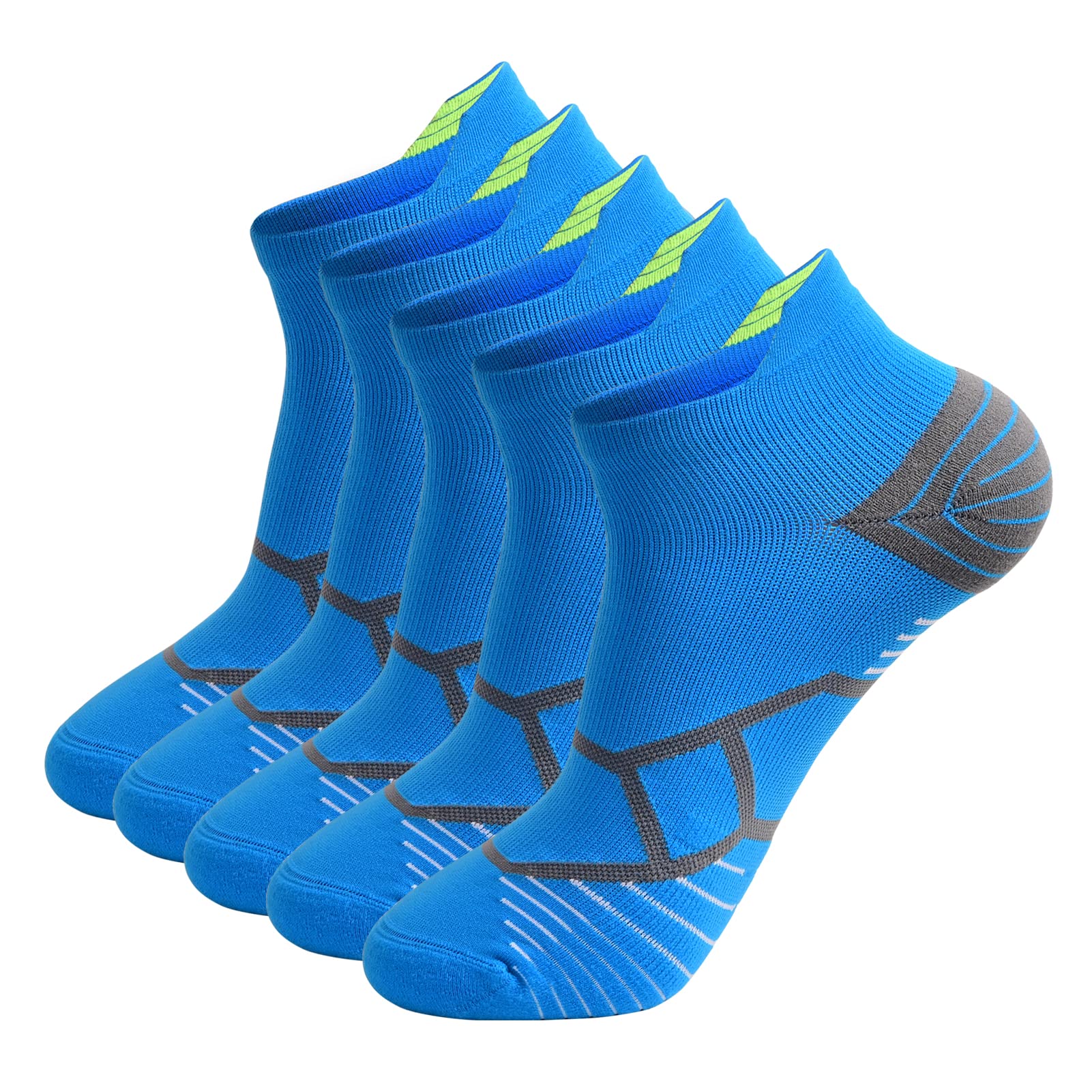Toes&Feet Men's and Women's 5-Pack Blue Light Cushioned Anti Blister Odor Controll Seamless Low-Cut Compression Running Socks,Size 6-11
