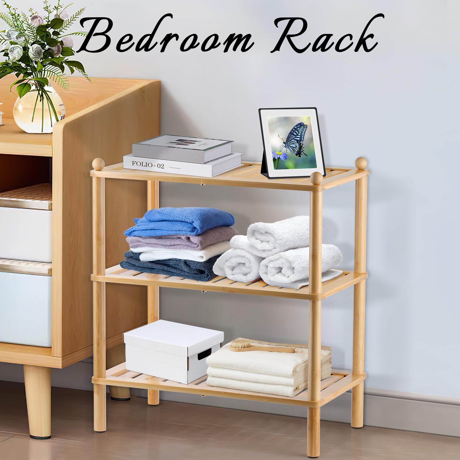 Tohomes 3-Tier Shoe Rack,Shoes Organizer,for Front Door Entrance, Free Standing Shelf Entryway and Closet Hallway, Small Space Stackable Bamboo Multifunctional Racks