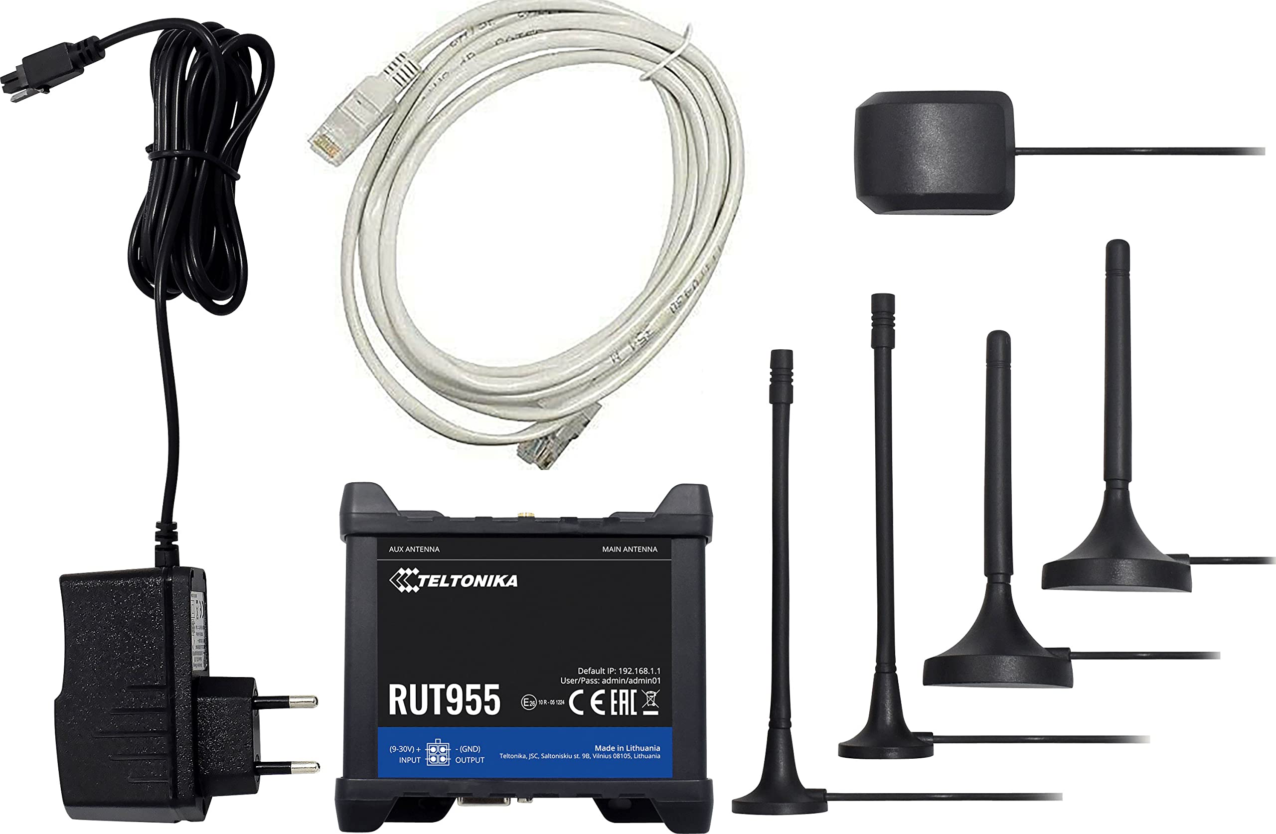 Teltonika RUT955K031Y0 Model RUT955 Industrial Cellular Router; Dual SIM; 4G LTE (Cat 4), 3G, 2G Connectivity; for use with Verizon; Auto Failover; Auto APN; Up to 100 Wi-Fi Users