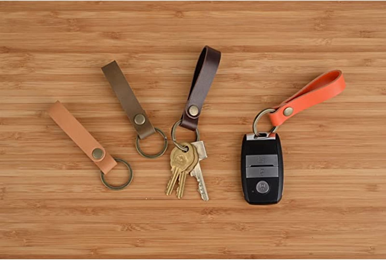 Zittop Leather Keychain POB Solid Metal Bronze Handcraft Key Ring Lanyard Handmade (Coffee colour)