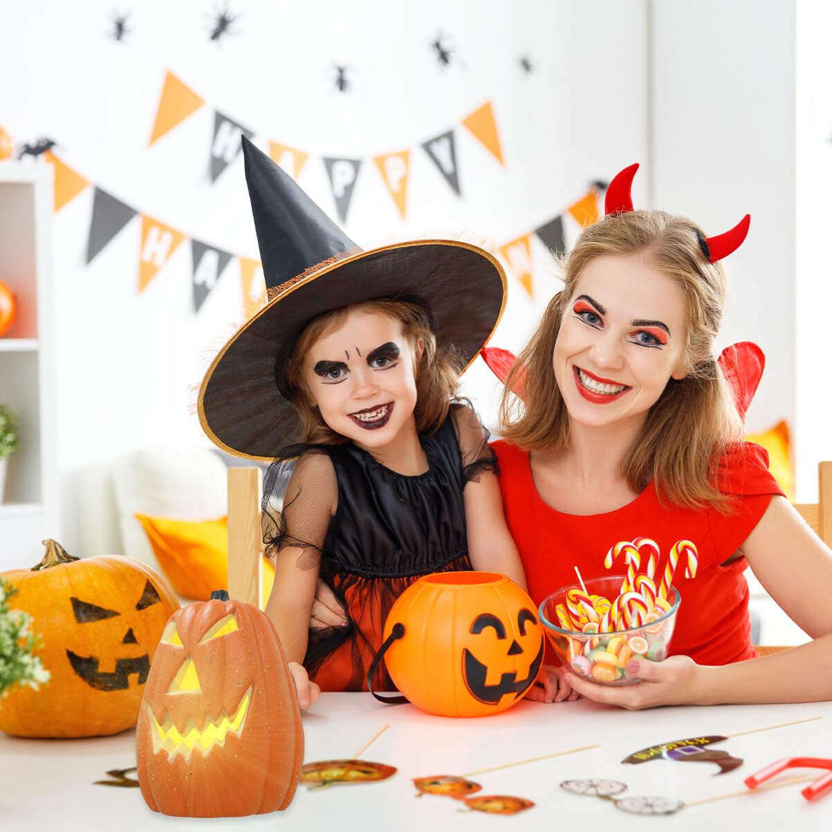 VOSAREA Halloween Led Pumpkin Lights Light Up Jack O Lantern Pumpkin Figurine Lantern Outdoor Pumpkin Decoration for Halloween Haunted House Props