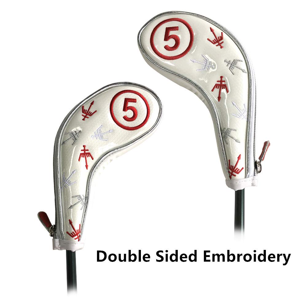 SUNBRO Golf 9pcs (4,5,6,7,8,9,A,P,S) Enamel Luxury Embroidery Greek Culture Poseido Trident Golf Iron Cover Headcovers Head Cover Set Suitable for Right & Left Handed Zipper Closure (WhiteRed)