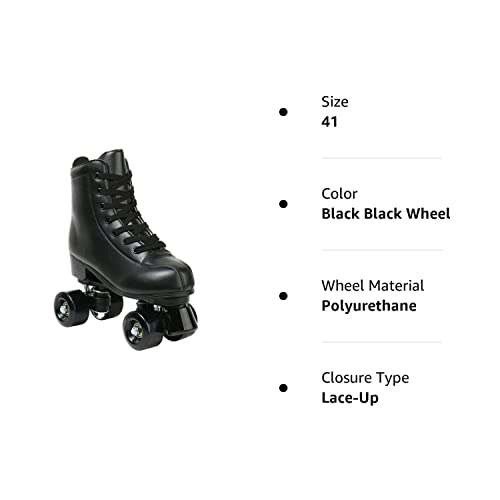 YYW Roller Skates for Women Men, High Top PU Leather Classic Double-Row Roller Skates, Indoor Outdoor Roller Skates for Beginner a Shoes Bag (Black Black Wheel, 41)