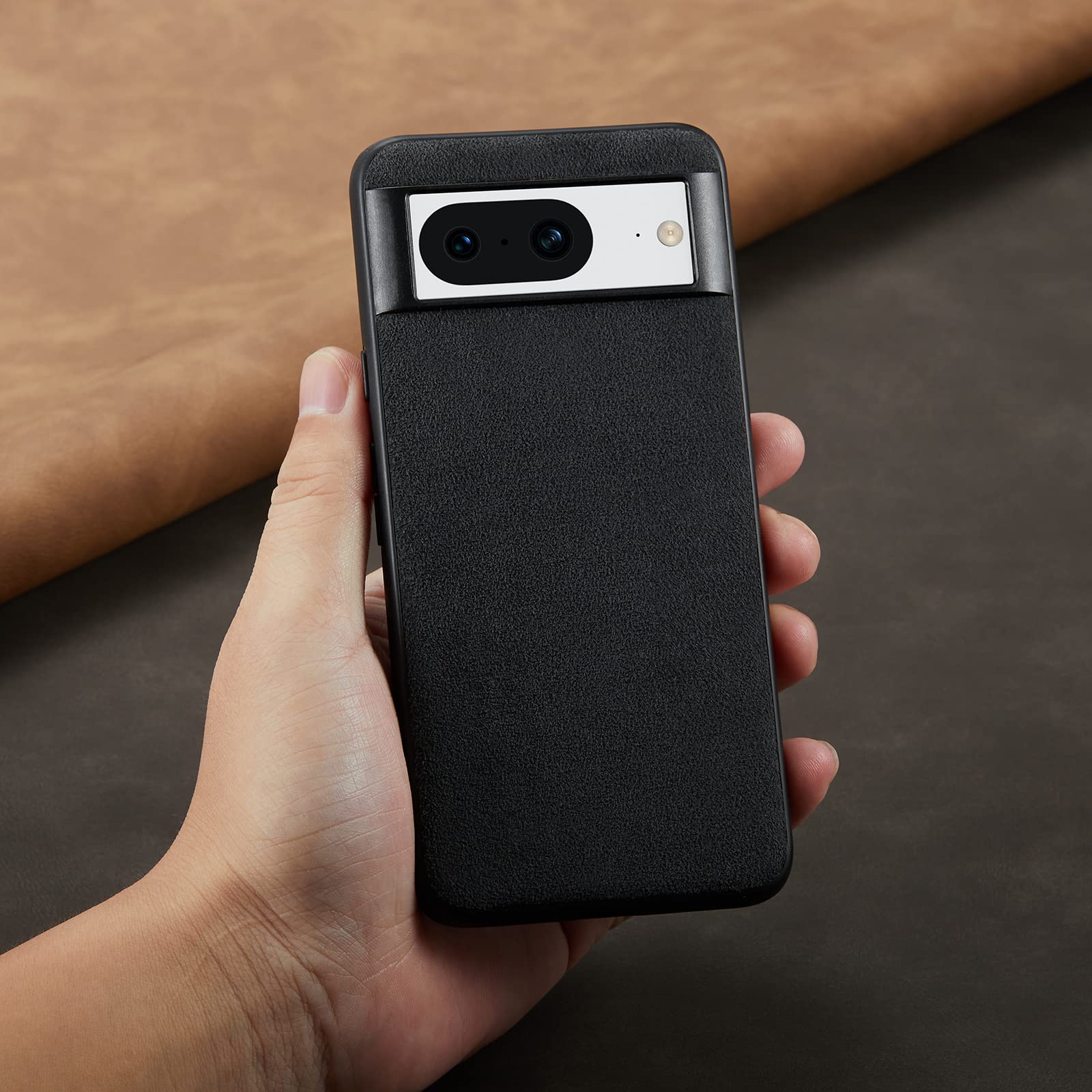 TYXDKJ Alcantara Case for GooglePixel 8,Handmade Half-Wrapped Synthetic Suede Cover (Black)