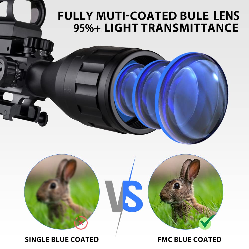 XOPin 4-16x50AO Rifle Scope Combo Dual Illuminated with Green Laser Sight 4 Holographic Reticle Red Dot for Rail Mount