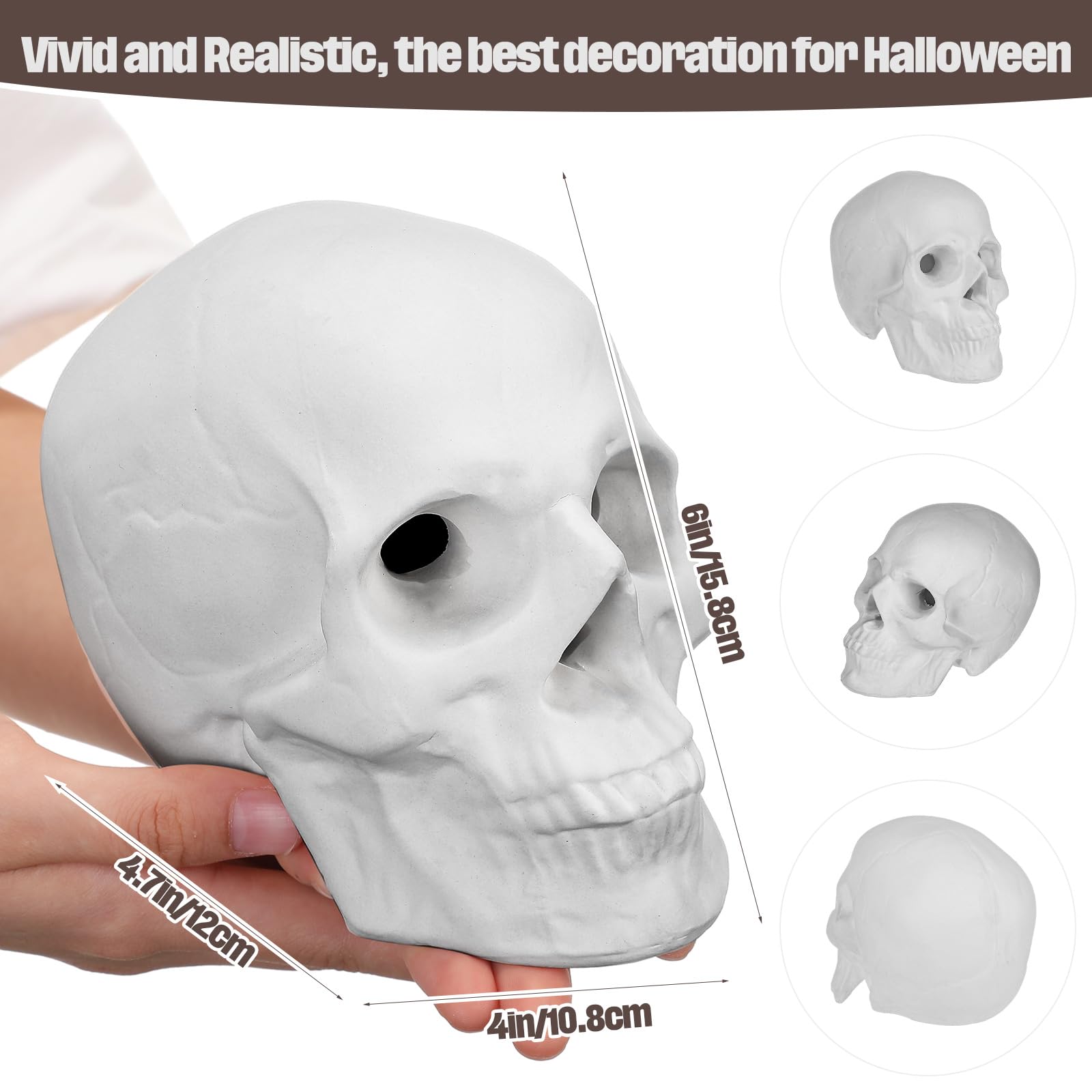 Tanlade 2 Pcs Imitated Human Skull Gas Log for Indoor or Outdoor Fireplaces Ceramic Fireproof Fire Pit Skull Log Halloween Skull Shaped Decor for Bonfire, Campfire, Fireplace, Firepit