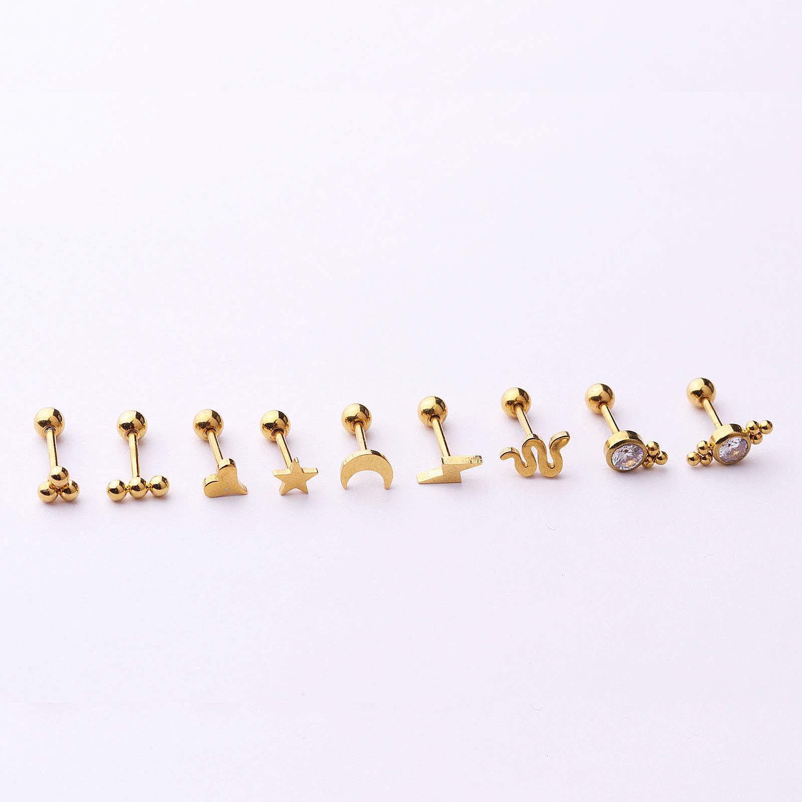 Toppiercing 9 Pcs Stainless Steel Stud Earrings Set 20g Screw Back Ball Tragus Stud CZ Rhinestone Cartilage Earrings Helix Ear Piercing Jewelry