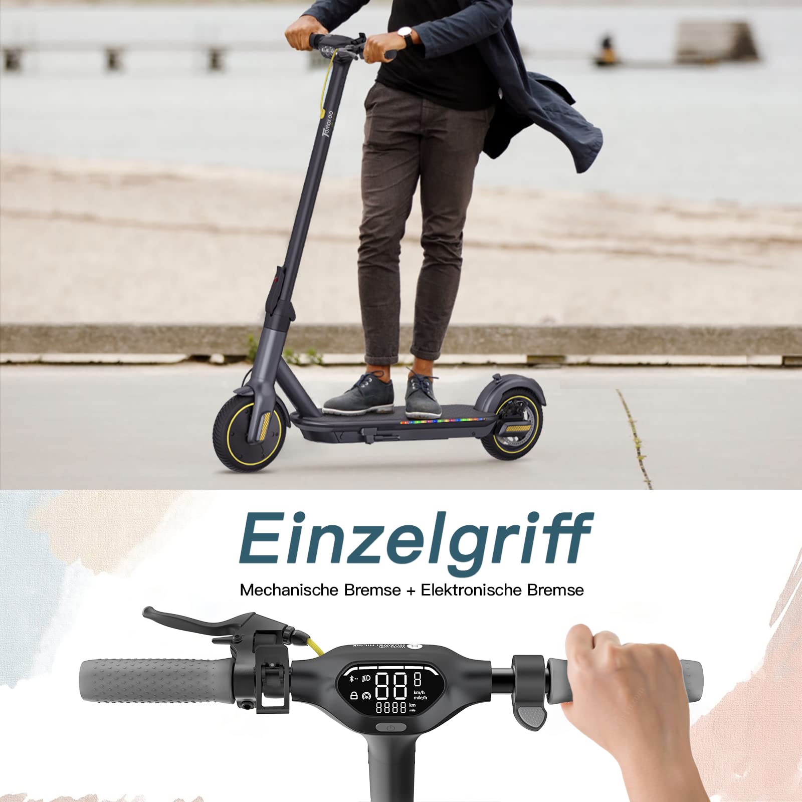 TOMOLOO Electric Scooter for Adults Commuting Electric Scooter Lightweight Folding Electric Scooters with Led Lights and UL2272 Certified(Black)