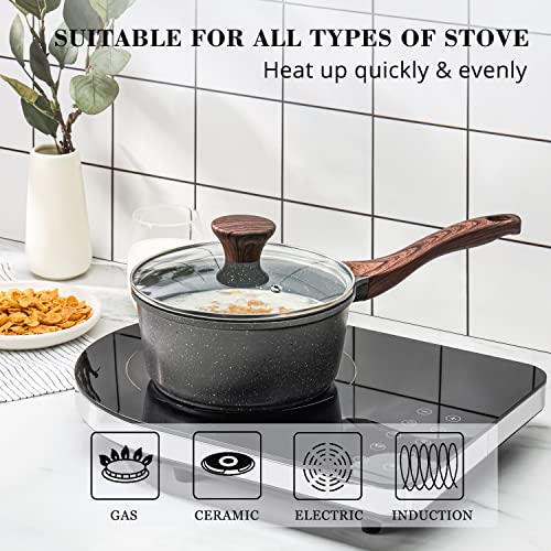 SENSARTE Nonstick Sauce Pan with Lid, 2.5QT Medium Sauce Pot with Swiss Granite Coating, Stay-cool Handle, Multipurpose Handy Little Saucepan, Induction Capable, PFOA Free