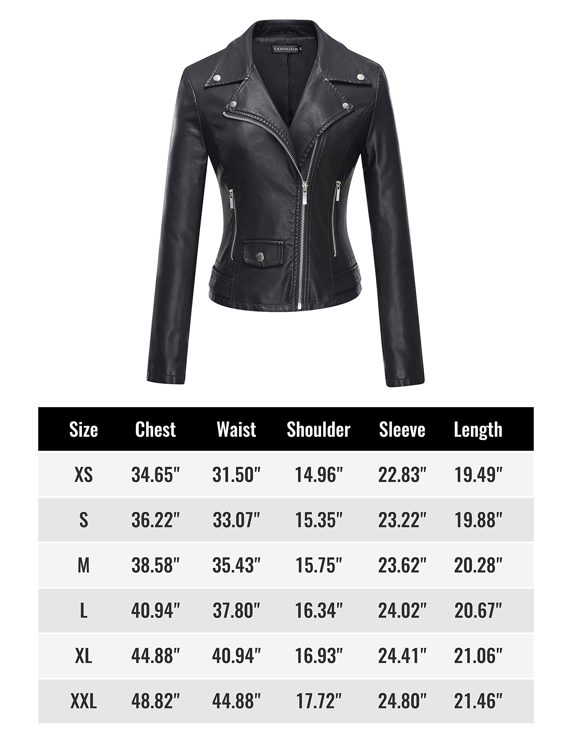 Tanming Women's Faux Leather Moto Biker Short Coat Jacket (Black-XS)