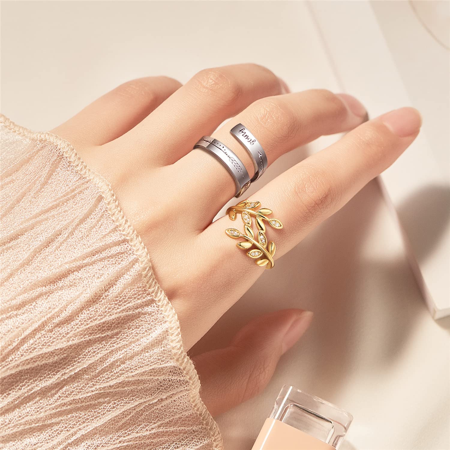XOYOYZU Inspirational Rings for Women Adjustable Statement Stainless Steel Spiral Wrap Twist Ring Encouragement Personalized Jewelry Birthday Gifts (Keep Going)