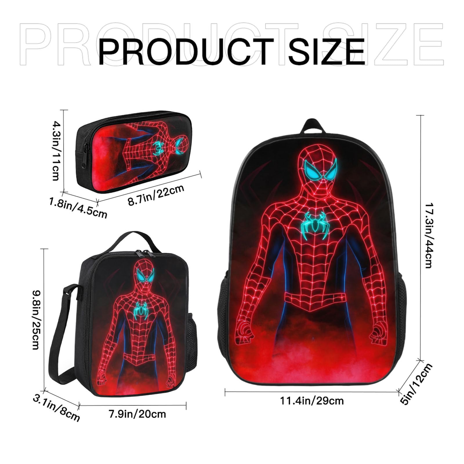 VROOS Cartoon 3Pcs Backpack Set Lightweight Laptop Backpack with Lunch Bag Pencil Case 17in Casual Daypack Travel Bag