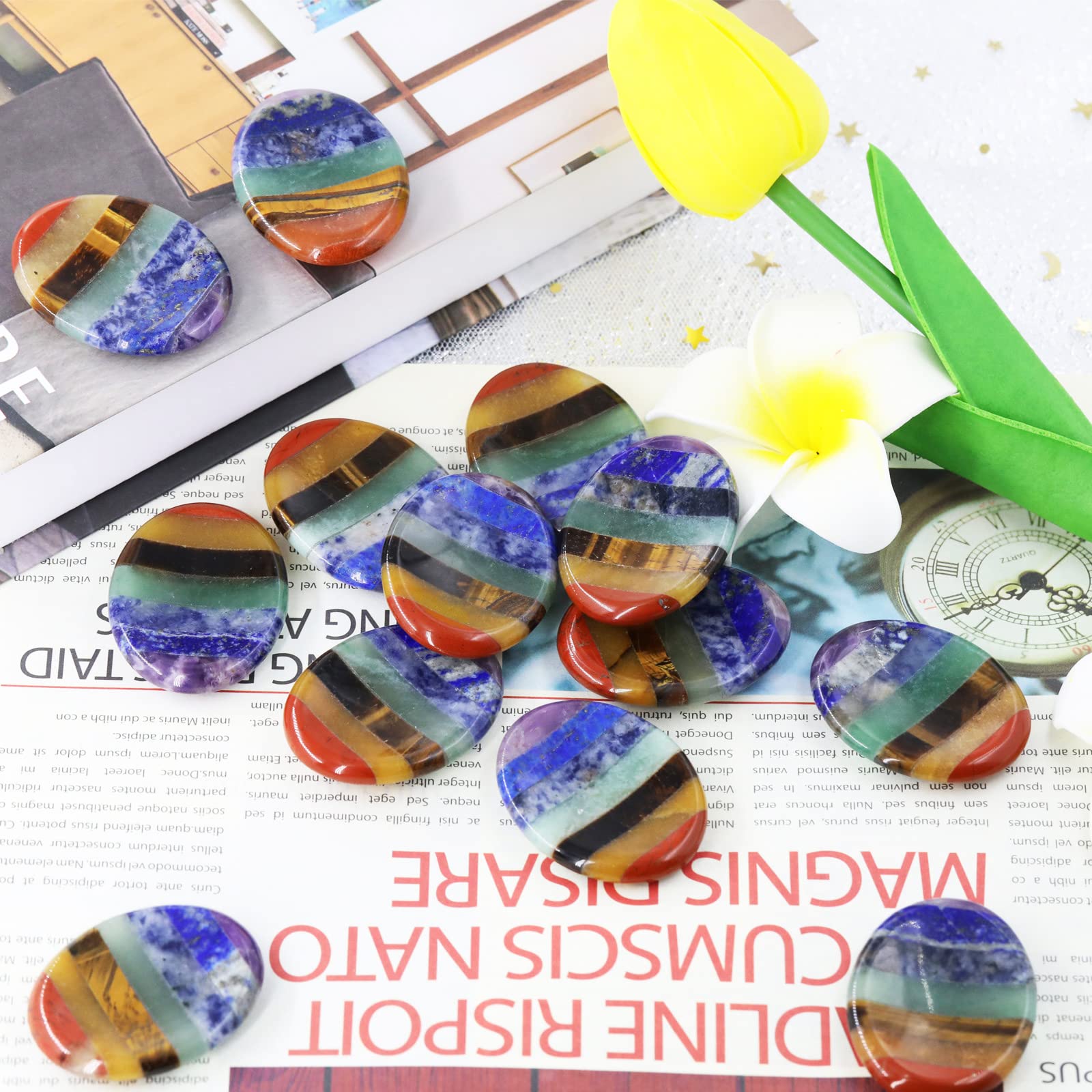 Thumb Worry Stone 1.7", Worry Stone for Anxiety, Chakra Worry Stone 7 Chakra Healing Crystals Oval Shaped Palm Stone Meditation Crystal for Reiki Balancing(1PC)