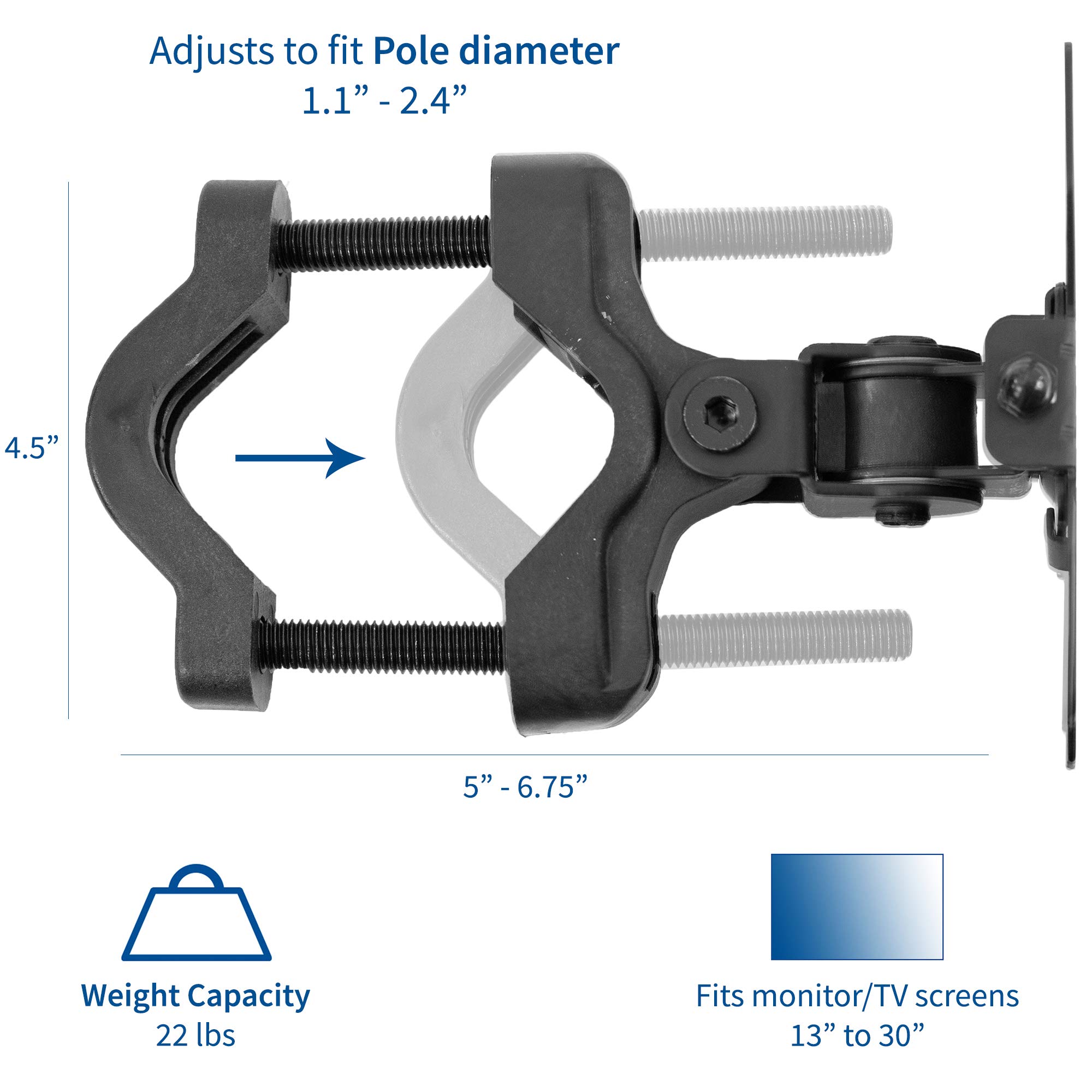 VIVO Steel Universal Bracket Pole Mount with Removable 75mm and 100mm VESA Plate, Fits up to 30 inch Screens, Black, MOUNT-POLE01
