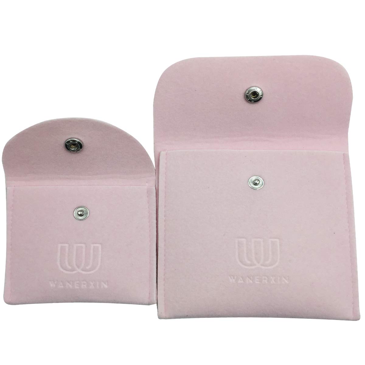 wanerxin Pack of 2 PCS Velvet Jewelry Pouch with Snap Button for Necklaces Bracelet Rings Watch (Pink)