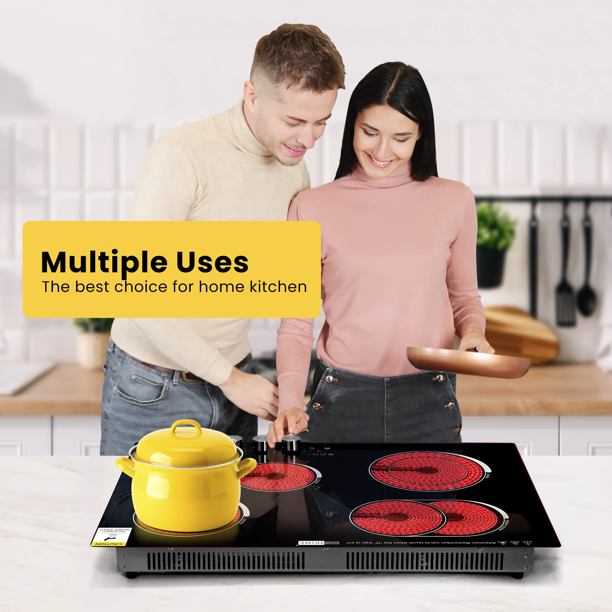 VIVOHOME 29 Inch 4 Burner 7400W Electric Radiant Cooktop with 5 Heating Level and 90-min Timer, Black