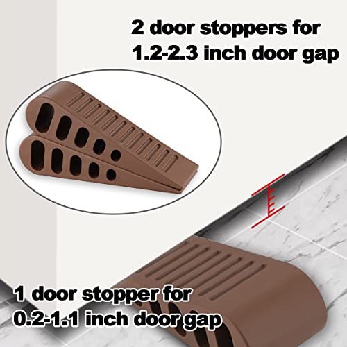 XQDWX Rubber Door Stopper, Anti-silp Soft TPR Sturdy Stackable Door Stop Wadge for Bottom of Heavy Duty Door on Multi Floor Carpet Concrete Tile Wood, 3 Pack Brown, 205DS-BR-3