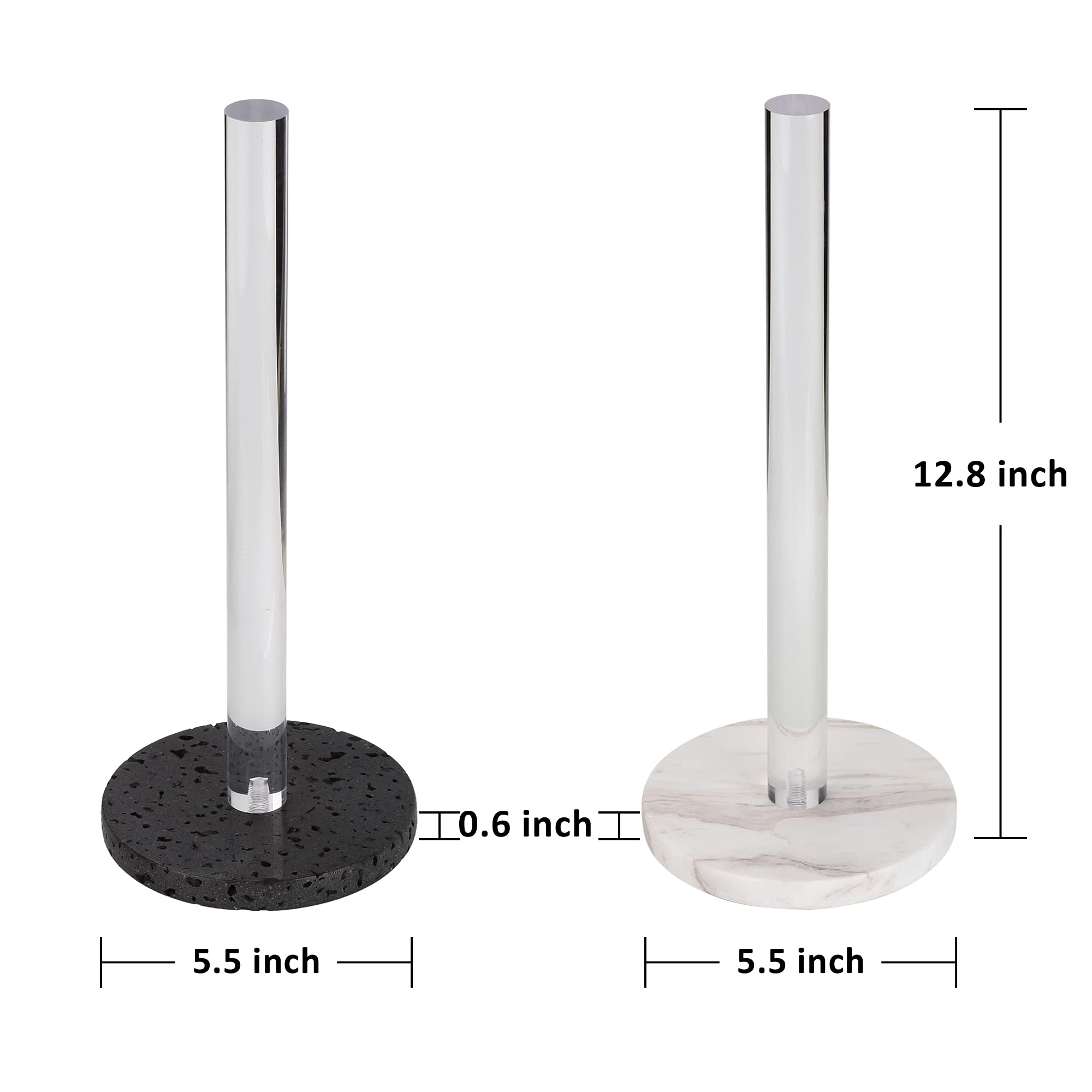 WORHE Paper Towel Holder White Marble Base for Countertop Acrylic Standing Kitchen Paper Towel Rack with 5.5" Diameter White Marble Base, Paper Towel Dispenser for Kitchen Bathroom 1 Pack(YGC002)